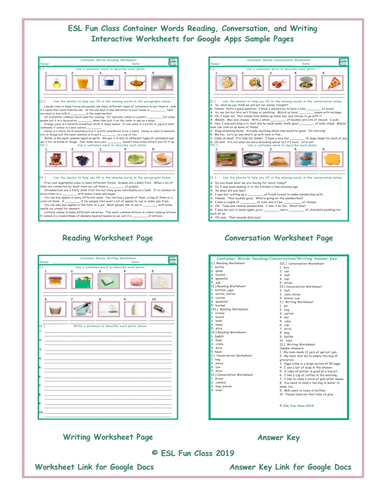 Container Words Read-Converse-Write Interactive Worksheets for Google ...