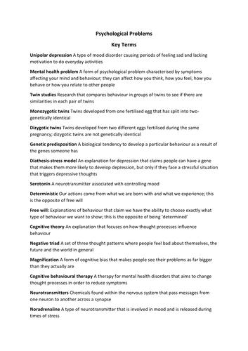 GCSE Edexcel Psychology 9-1 Psychological Problems Revision booklet ... GCSE Edexcel Psychology 9-1 Psychological Problems Revision booklet ...
