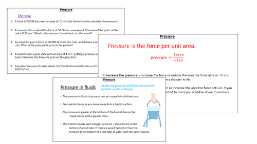 AQA Physics paper 2 revision - Pressure | Teaching Resources