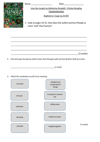 Into the Jungle by Katherine Rundell Reading Comprehension Ch 1 & 2 ...