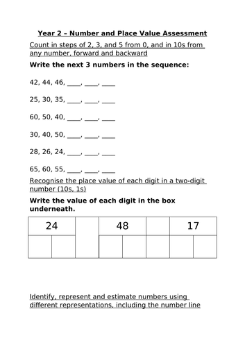 Yr2 Place Value Assessment | Teaching Resources