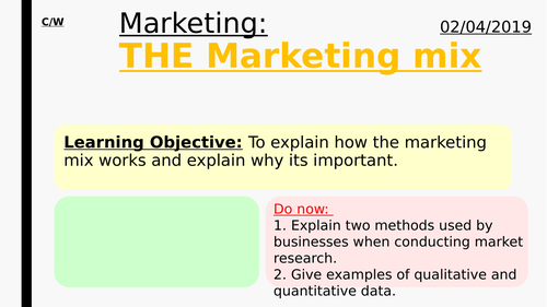 GCSE Business Studies The Marketing Mix Presentation and Worksheet OCR ...