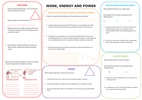 Work, Energy and Power Revision Mat | Teaching Resources