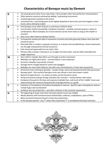 AQA A Level Music - AOS1 (Baroque/Classical/Romantic) Characteristics ...