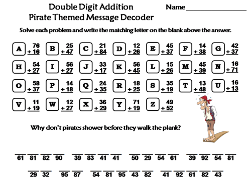 Double Digit Addition With Regrouping: Pirate Themed Math Message ...