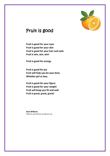 Fruit is good for you - Rhyme by katewilliams_poetry | Teaching Resources