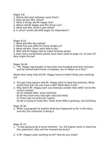 Esio Trot Guided reading questions year 3 | Teaching Resources