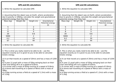 AQA GCSE Physics KE and GPE | Teaching Resources