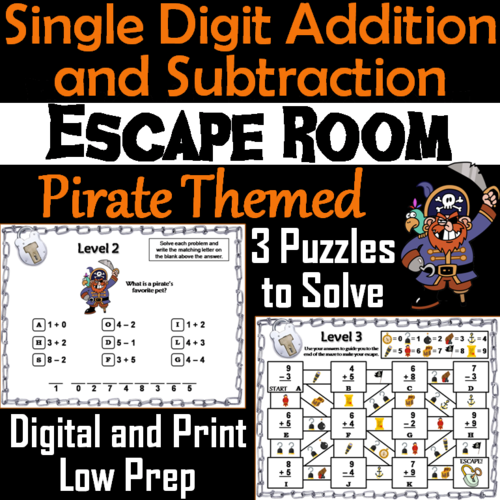 Single Digit Addition and Subtraction Game: Pirate Themed Escape Room ...