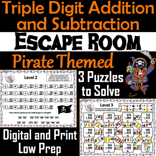 Triple Digit Addition and Subtraction Activity: Pirate Themed Escape ...