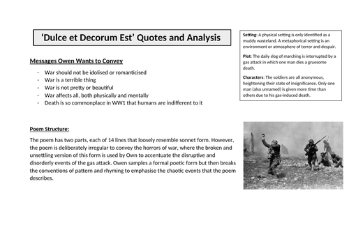 NAT 5/Higher 'Dulce Et Decorum Est' Critical Essay Quote Booklet by ...