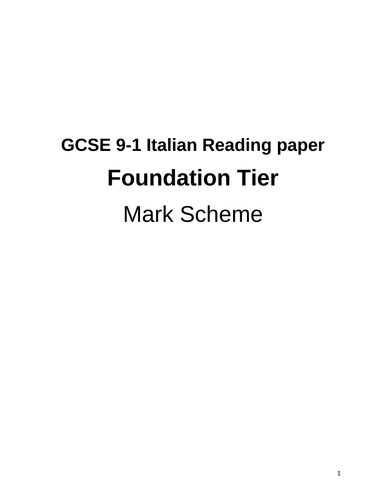Italian Reading Foundation Paper AQA-style | Teaching Resources