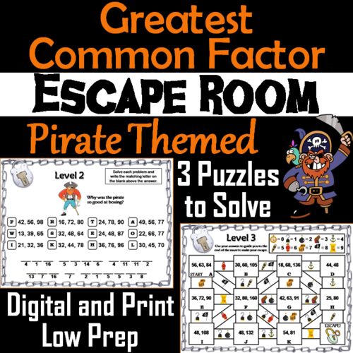 Greatest Common Factor Activity: Pirate Themed Escape Room Math Game ...