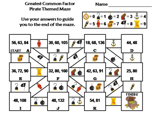 Greatest Common Factor Activity: Pirate Themed Math Maze | Teaching ...