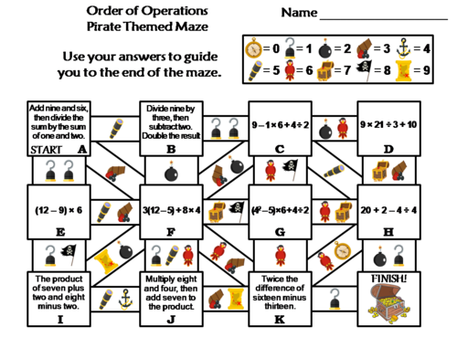 Order of Operations Activity: Pirate Themed Math Maze | Teaching Resources