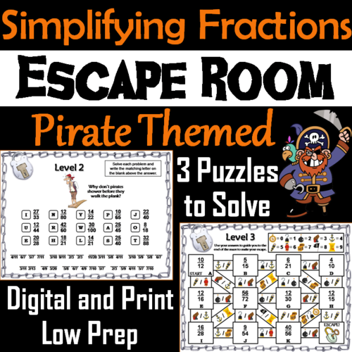 Simplifying Fractions Activity: Pirate Themed Escape Room Math ...