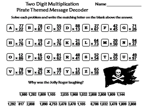 Two Digit Multiplication Activity: Pirate Themed Math Message Decoder | Teaching Resources