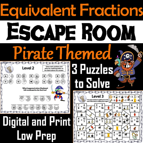 Equivalent Fractions Activity: Pirate Themed Escape Room Math ...