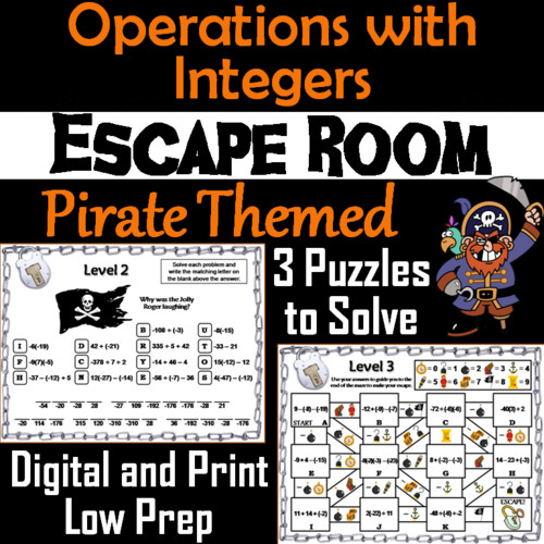 Operations with Integers Activity: Pirate Themed Escape Room Math ...