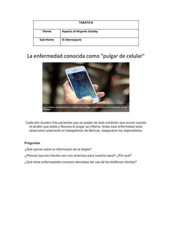 Speaking Card - Ciberespacio AQA A Level Spanish | Teaching Resources