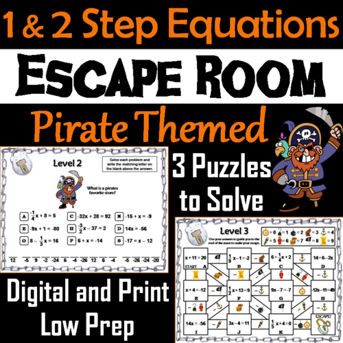 Solving One and Two Step Equations Activity: Pirate Themed Escape Room ...
