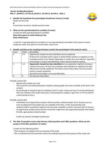 Unofficial exam paper for A Level Psychology Research Methods, 6th set ...