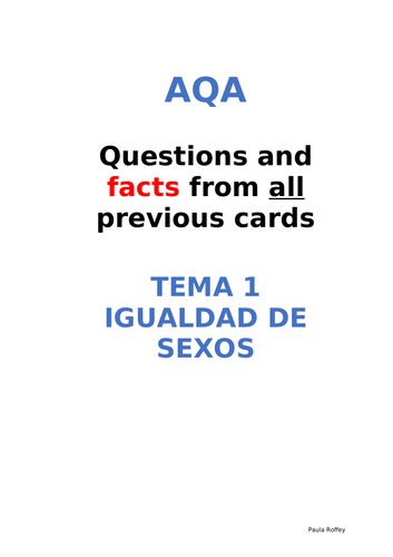 AQA Spanish Facts and Questions Tema 1 - Igualdad de Sexos UPDATED ...