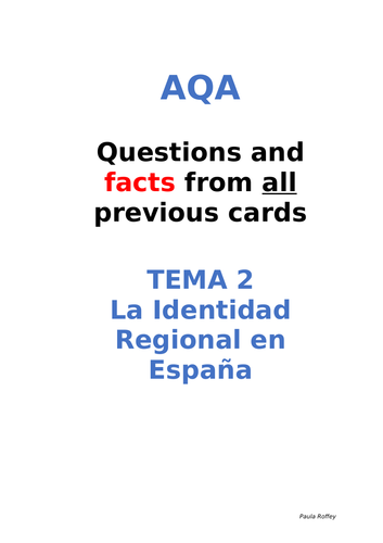 AQA Spanish Facts and Questions Tema 2 - La Identidad Regional en ...
