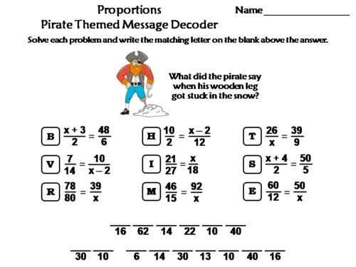Solving Proportions Activity: Pirate Themed Math Message Decoder ...
