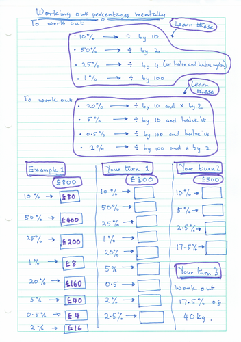 Early years percentages resources