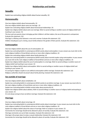 AQA Theme A Relationships and Families - exam questions | Teaching ... AQA Theme A Relationships and Families - exam questions | Teaching ...