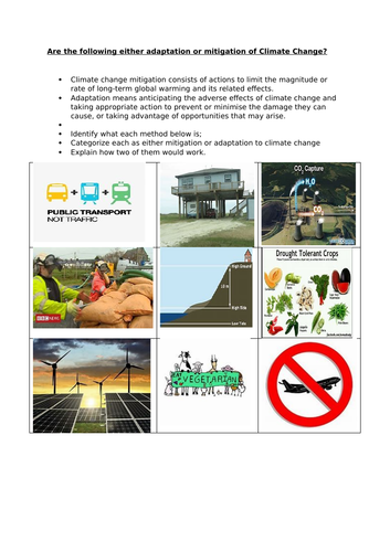 Climate change mitigation or adaptation worksheet | Teaching Resources