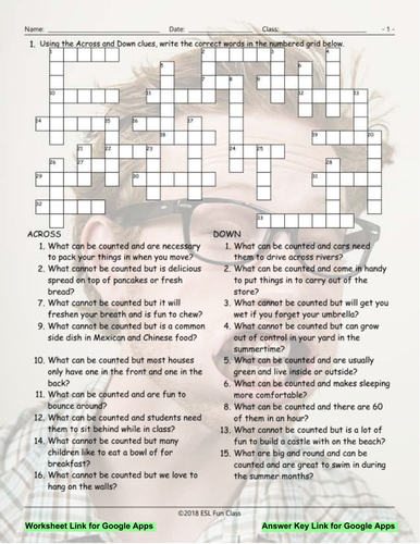 Countable-Uncountable Nouns Interactive Crossword Puzzle for Google ...