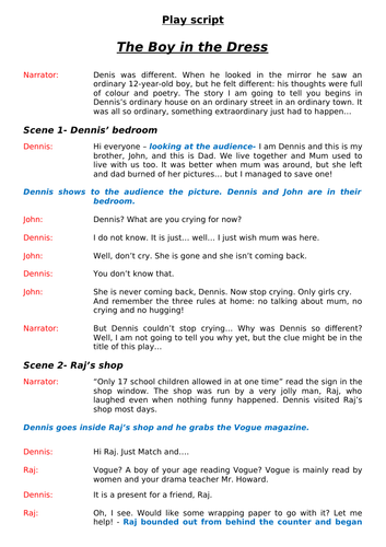 Play script The Boy in the Dress. | Teaching Resources