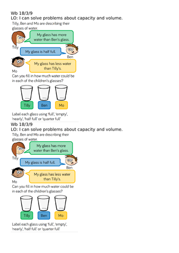 White rose year 1 capacity, weight reasoning problems | Teaching Resources