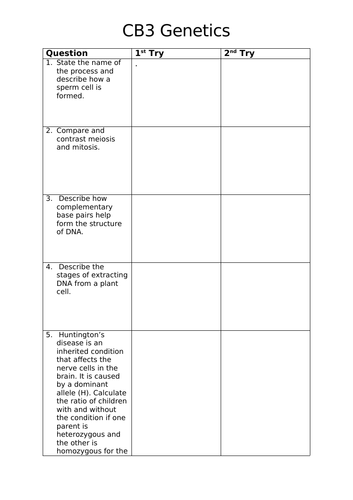 Edexcel Science (9-1) CB3 Genetics Revision Task | Teaching Resources