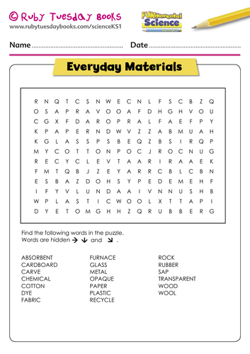 Everyday Materials Word search | Teaching Resources Everyday Materials Word search | Teaching Resources
