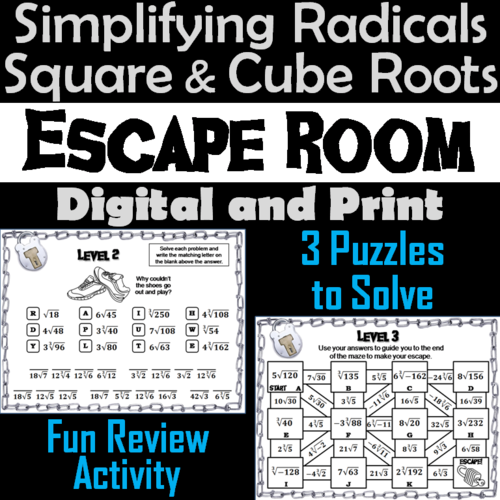 Simplifying Radicals Activity: Square and Cube Roots: Math Escape Room ...