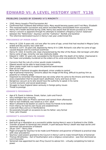 Edward VI A Level Notes | Teaching Resources