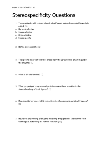 Stereospecificity Questions + Answers | Teaching Resources Stereospecificity Questions + Answers | Teaching Resources