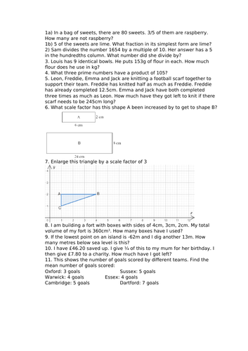 Mixed Reasoning Problems Year 5/6 | Teaching Resources