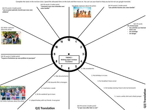 GCSE AQA French Foundation Writing Revision Clocks | Teaching Resources