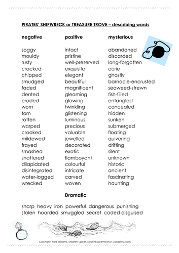 Pirate Treasure + Shipwreck - Describing-Words List | Teaching Resources