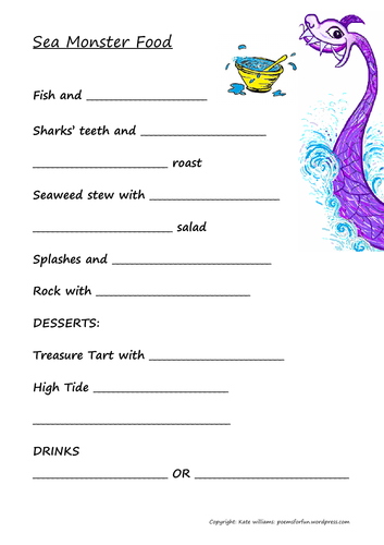 Sea-Monster Menu-Writing, guided | Teaching Resources