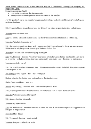 An Inspector Calls exam questions and extracts | Teaching Resources An Inspector Calls exam questions and extracts | Teaching Resources