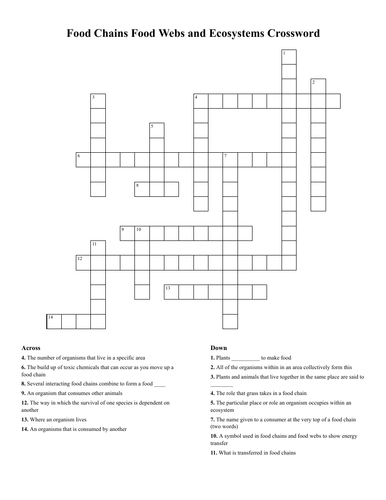 Food Chain And Food Web Crossword Answers