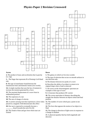 GCSE Physics Paper 2 Revision Crossword | Teaching Resources