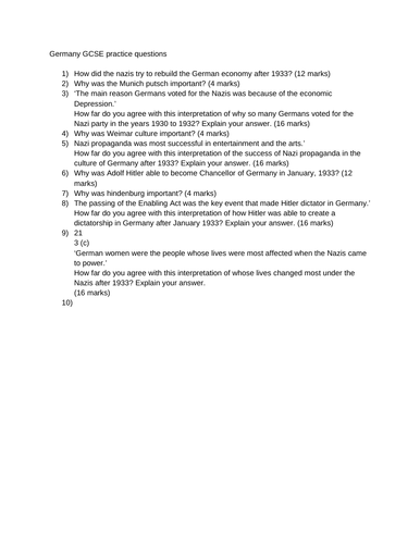 AQA Germany history questions | Teaching Resources