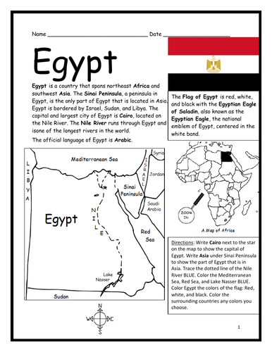 EGYPT - Introductory Geography Worksheet | Teaching Resources