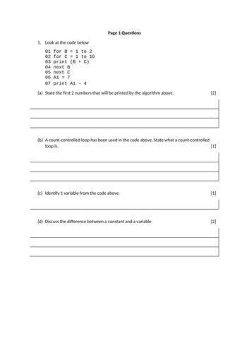 21 Algorithmspseudocode Exam Style Questions And Answers Teaching Resources 0861